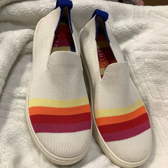Rothy's | Shoes | Rothys The Kids Sneaker White Stripe Knit Slip On ...